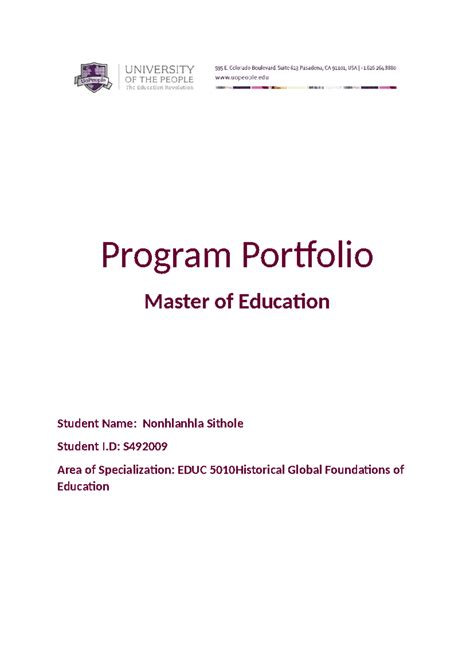 Educ 5010 Unit 2 Portfolio Activity Program Portfolio Master Of