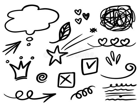 Hand Drawn Set Of Abstract Doodle Elements Use For Concept Design Isolated On White Background