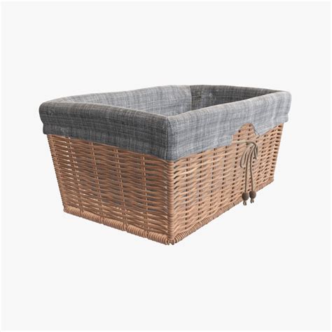 Rectangular Wicker Basket With Fabric Light Brown 3d Model Download