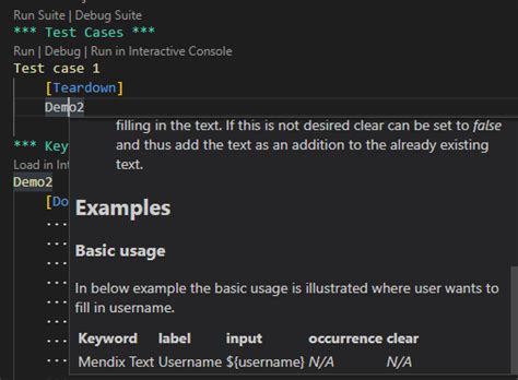 vsc robotframework ls not showing code and table mark upon hovering