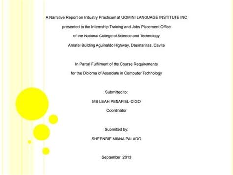 Narrative Report In Ojt Narrator Job Training Job Placement