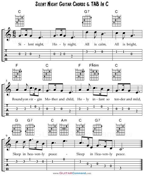 Silent Night Chords With Guitar Tab And Lyrics Free Pdf