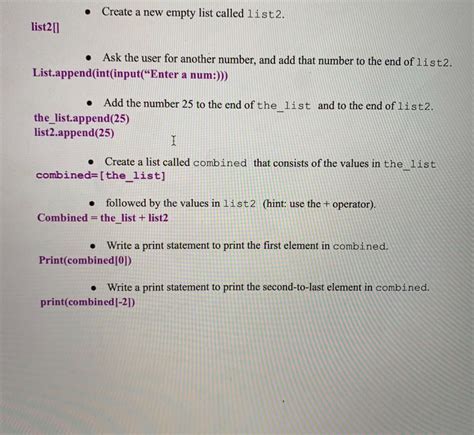Solved Create A New Empty List Called List List Ask The Chegg
