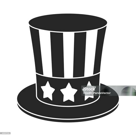 흰색 배경에 고립 된 블랙 스타일에 엉클 샘 모자 아이콘 애국 자 일 기호 스톡 벡터 일러스트입니다 7월에 대한 스톡 벡터 아트 및 기타 이미지 Istock