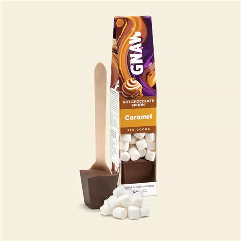 Caramel Hot Chocolate Spoon With Fluffy Marshmallows Gnaw Chocolate