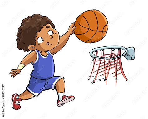Ilustración De Un Niño Afroamericano Encestando Una Pelota De