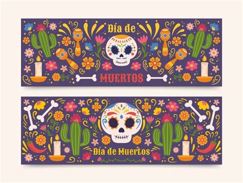 Free Vector Flat Horizontal Banner Template For Dia De Muertos