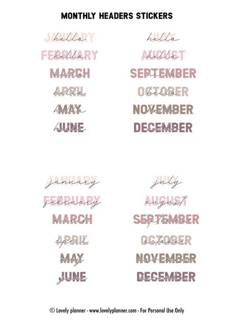 Pdf Monthly Headers Script And Caps By Lovely Planner Pdf