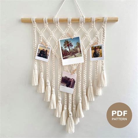 Macrame Photo Wall Display Pattern Pdf Diy Macrame Photo Holder Macrame Photo Hanger Tutorial