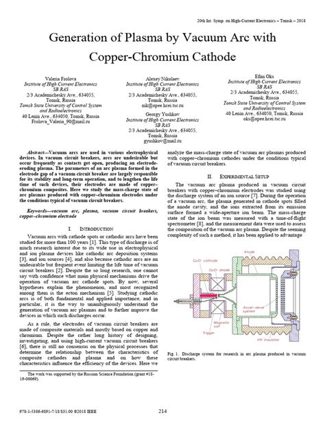 Generation Of Plasma By Vacuum Arc With Copper Chromium Cathode Pdf