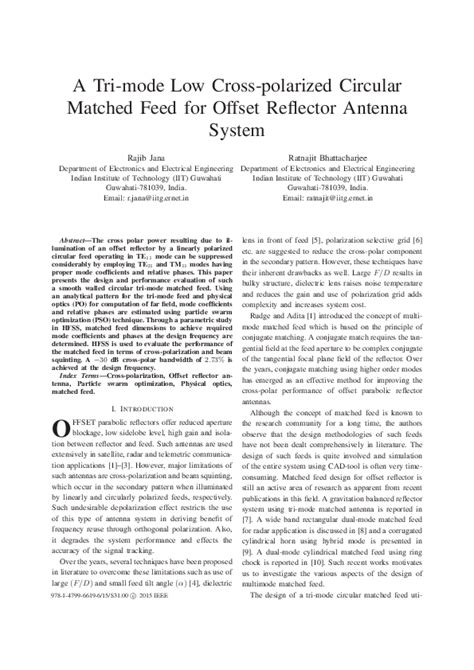 Pdf A Tri Mode Low Cross Polarized Circular Matched Feed For Offset Reflector Antenna System