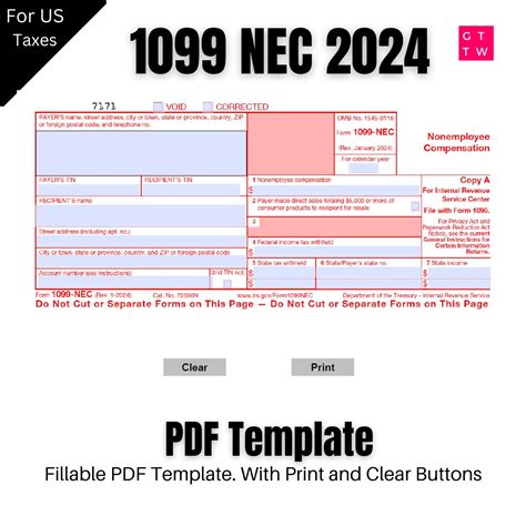 Best 12 1099 Nec Editable Pdf Fillable Template 2024 With Print And