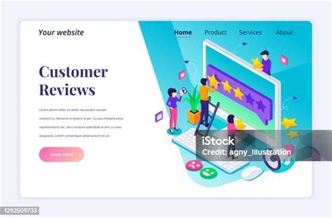 고객 리뷰 개념의 Isometric 방문 페이지 디자인 개념 별 5 개 등급 및 리뷰 긍정적 인 피드백을 제공하는 사람들 고객 서비스 및 사용자 경험 벡터 일러스트레이션