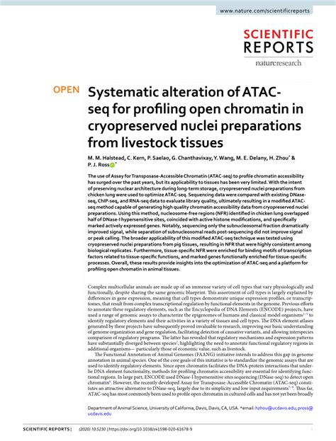 Pdf Systematic Alteration Of Atac Seq For Profiling Open Chromatin In Cryopreserved Nuclei