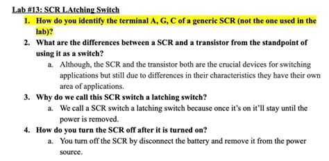 Solved Lab 13 Scr Latching Switch How Do You Identify The