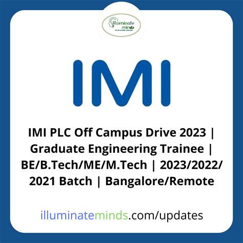 Imi Plc Off Campus Drive 2023 Graduate Engineering Trainee Be B Tech Me M Tech 2023 2022
