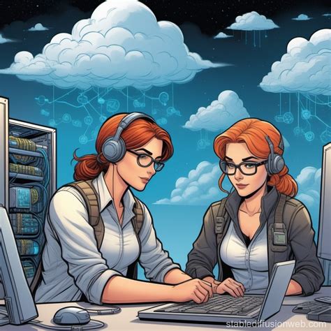 Dev Ops Engineers Collaborating On Cluster System Stable Diffusion Online