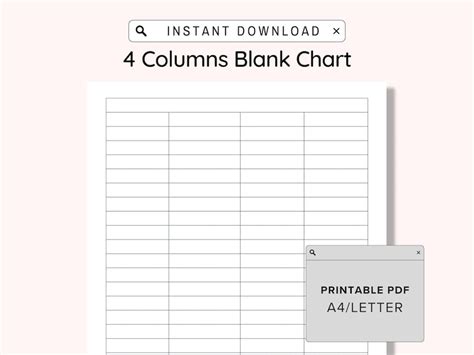 4 Blank Columns Chart Text Input Print And Write Printable Digital