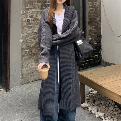 루즈핏 숄 니트 롱 가디건 St120725