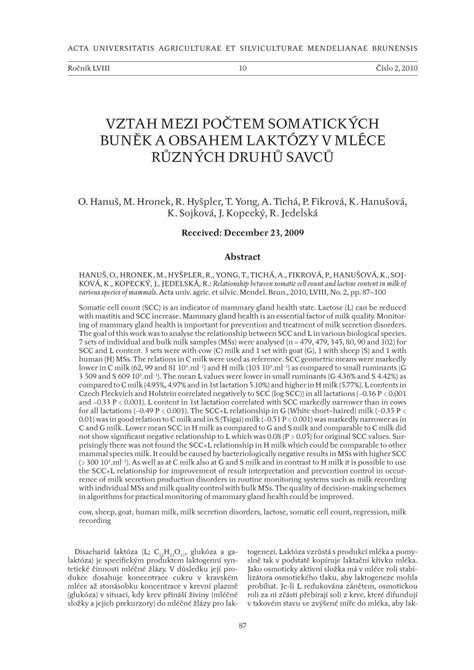Pdf Relationship Between Somatic Cell Count And Lactose Content In