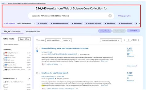 search results web of science