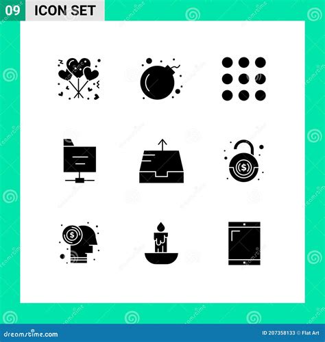 Set Of 9 Vector Solid Glyphs On Grid For Financial Send Design