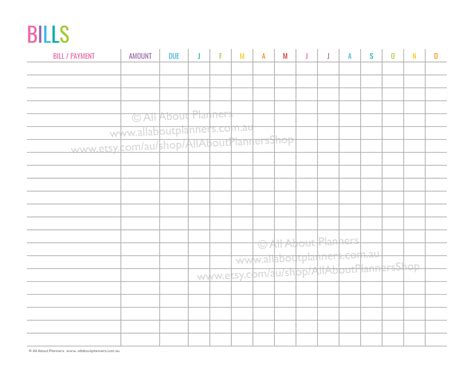Bill Tracker Printable Editable Insert Payments Expenses Spending Log Template Planner Refill