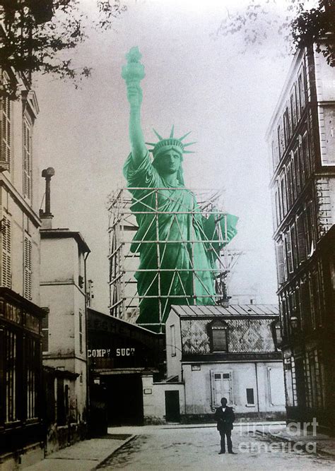 The Statue Of Liberty Construction Sepia Photo Hand Colored Photograph