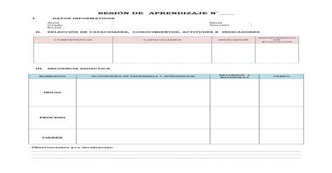 FORMATO DE SESION DE APRENDIZAJE N DE APRENDIZAJE N˚____ I. DATOS ...