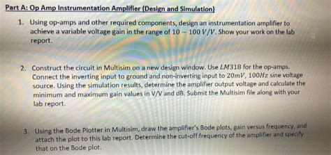 Solved Part A Op Instrumentation Amplifier Design And Chegg Com