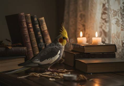 Cockatiel Perched Among Books Stock Illustration Illustration Of Life