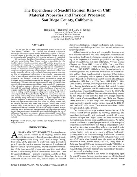 Pdf The Dependence Of Seacliff Erosion Rates On Cliff Material Properties And Physical