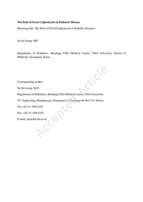 Pdf The Role Of Fecal Calprotectin In Pediatric Disease