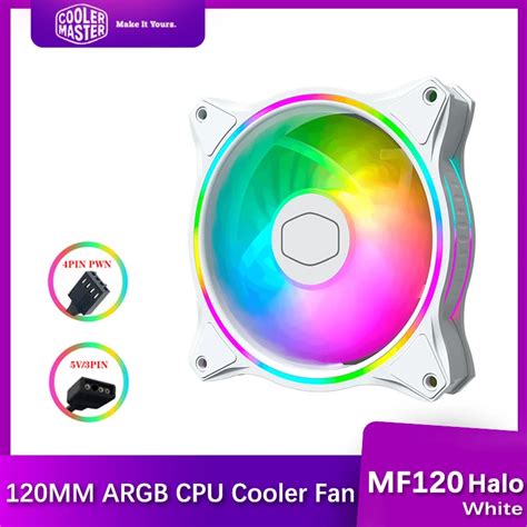 쿨러 마스터 Mf120 Halo 화이트 에디션 케이스 팬 120mm 듀얼 루프 5v 주소 지정 가능 Rgb 조명 Pwm Cpu 냉각 사일런트 팬팬 And 쿨링