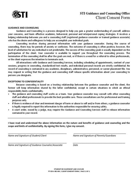 Ft Sdw 092 00 Client Consent Form Pdf Counseling Psychology School Counselor