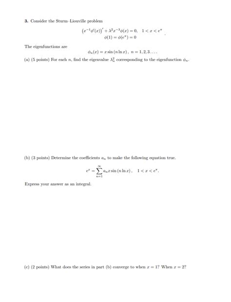 Solved 3 Consider The Sturm Liouville Problem T ơ 7 A