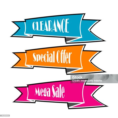 컬렉션 플랫 리본 승진 기하학적 배너 스크롤 가격 태그 스티커 뱃지 포스터 흰색 배경에 고립 가격에 대한 스톡 벡터 아트 및 기타 이미지 Istock