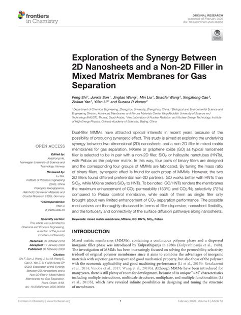 Pdf Exploration Of The Synergy Between 2d Nanosheets And A Non 2d Filler In Mixed Matrix