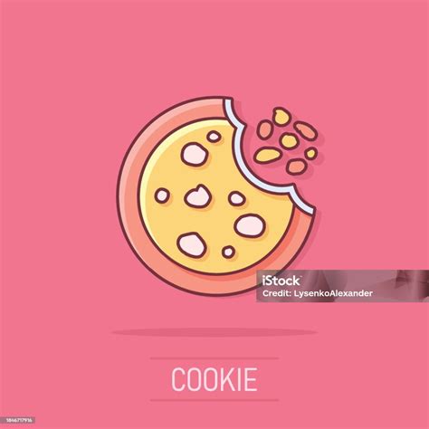 만화 스타일의 벡터 만화 쿠키 아이콘 칩 비스킷 사인 일러스트 레이션 그림 패스트리 쿠키 비즈니스 스플래시 효과 컨셉 달콤한