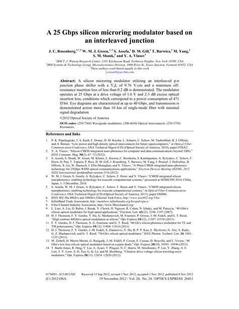 Pdf A 25 Gbps Silicon Microring Modulator Based On An Interleaved