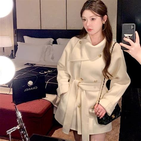 르뚜앙 당일출고 바심 겨울 하객룩 하프코트 벨티드 더블버튼 반코트 블랙 아이보리 키작녀 상견례 피로연 격식룩