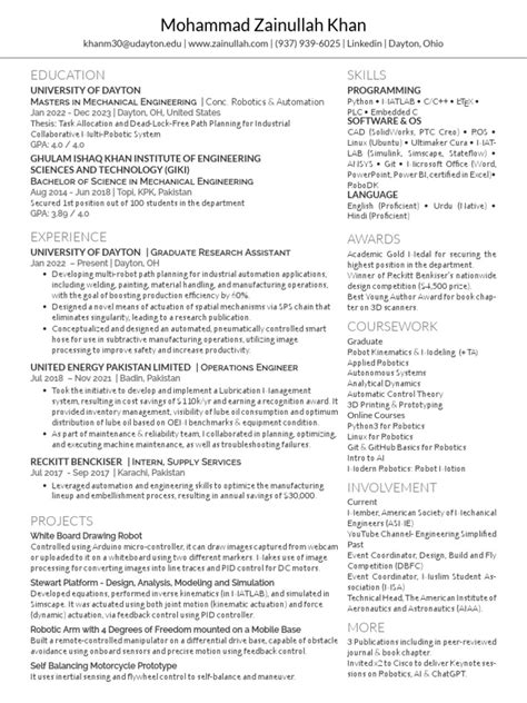 Mohammad Zainullah Khan Cv Pdf Pdf Pakistan Engineering