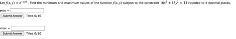 solved let f x y e−xy 4 find the minimum and maximum