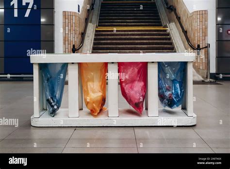 Trash Bins For Separate Collection Of Waste Into Four Categories At A