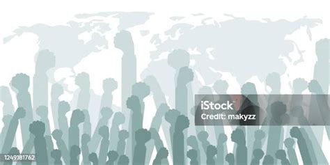 공기 흰색 배경 혁명과 항의 개념에 주먹 군중을 요구 플랫 벡터 일러스트레이션 Revolution에 대한 스톡 벡터 아트 및 기타 이미지 Revolution 시민 3