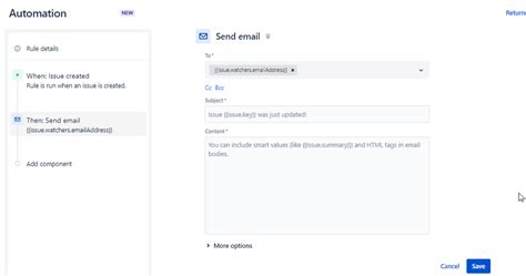 how to set up an automation rule that sends watche