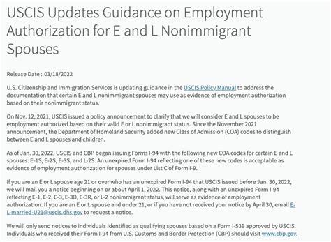 L2s Visa Work Authorization For L Spouses No Ead Needed If L2s On I 94