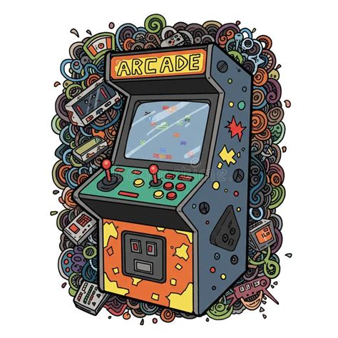 Retro Style Arcade Machine Illustration Featuring A Vibrant Cartoonish Design With Bold Stock