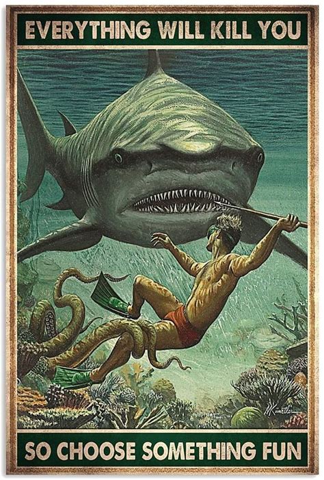 There Is A Poster With An Image Of A Shark And A Man