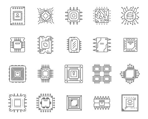 Premium Vector Set Of Microchip Icons Black Thin Line Microprocessor